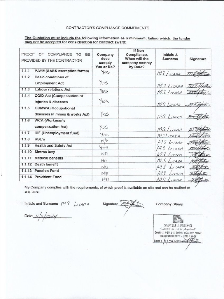 Contractor's Compliance Commitents | PDF