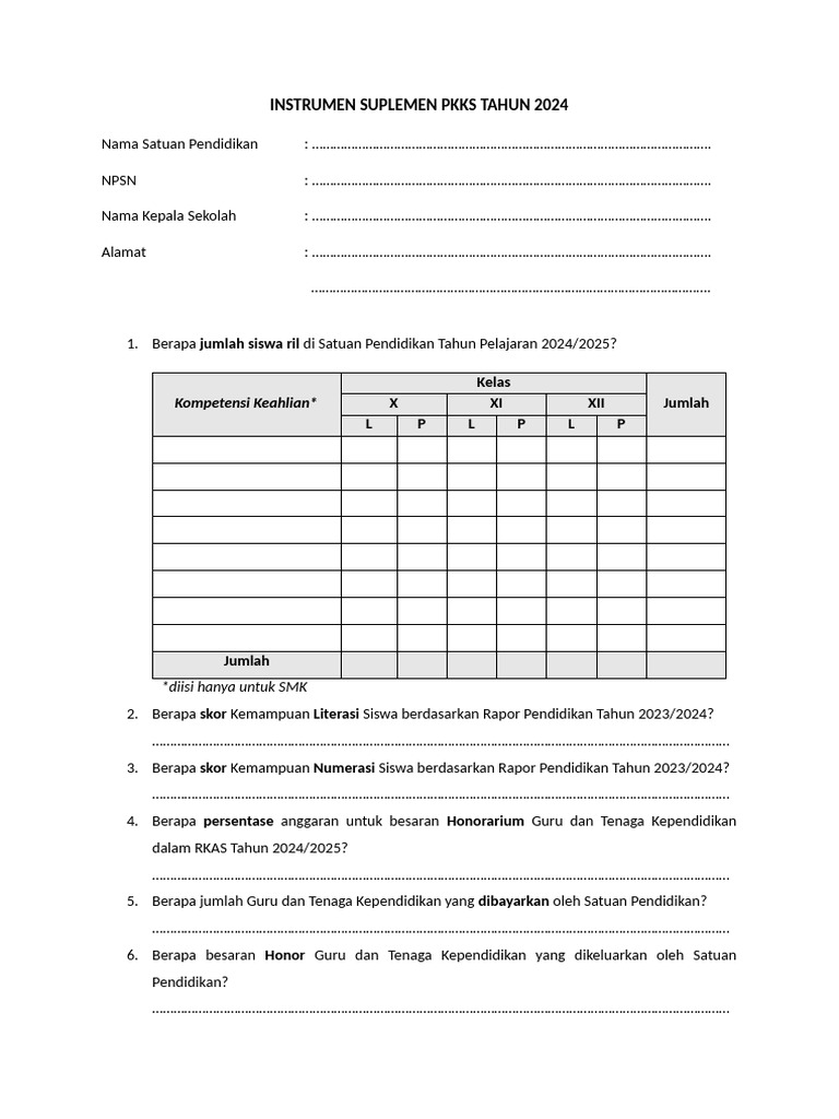 Instrumen Suplemen PKKS 2024-2025 KCD VI (1) | PDF