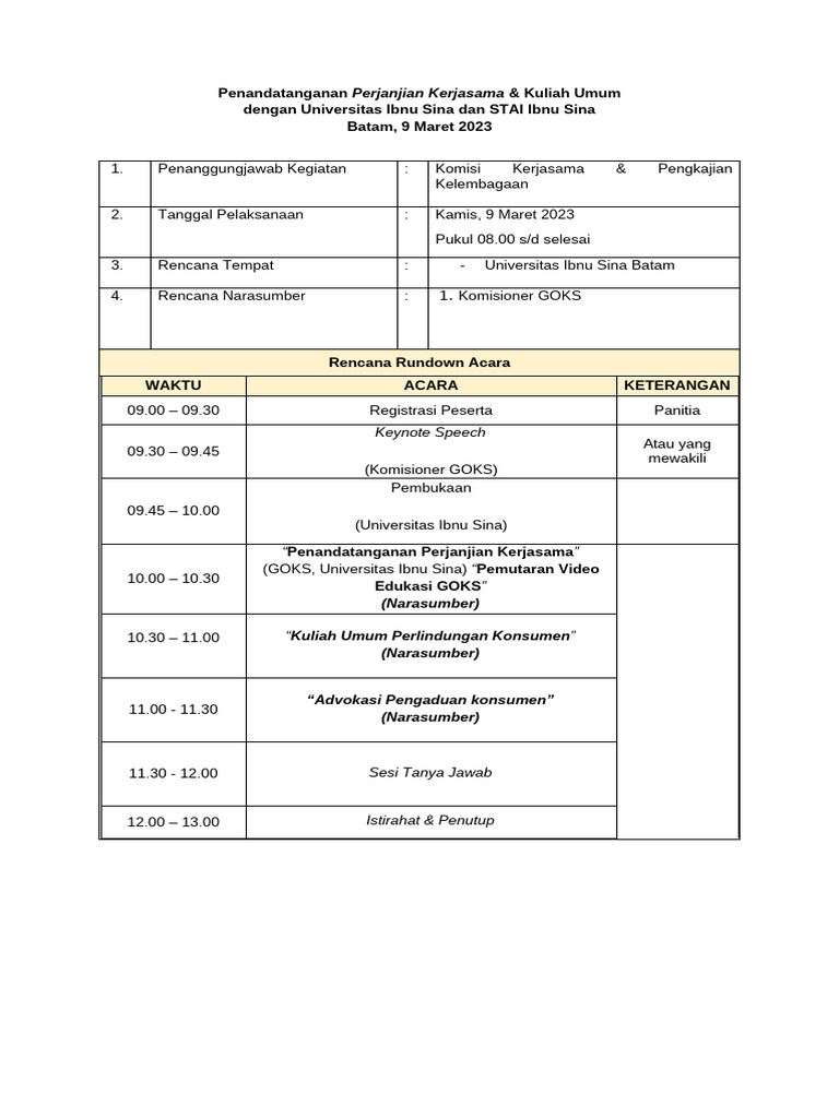 Rundown PKS Batam 9 Maret 2023 | PDF