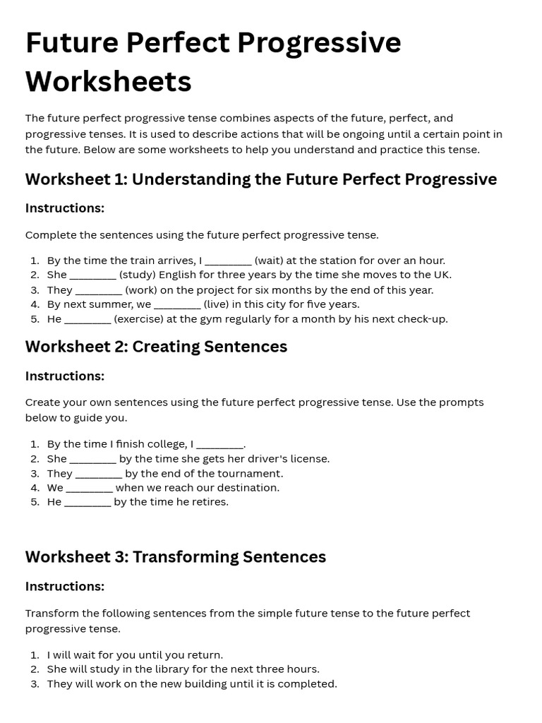 Future Perfect Progressive Worksheets | PDF
