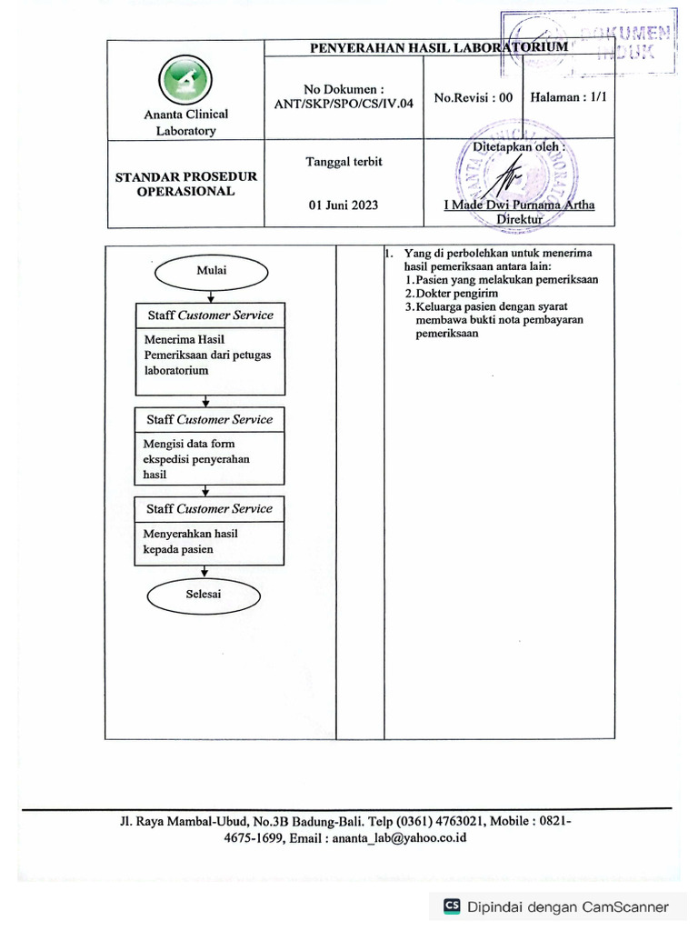 4 SOP IK Penyerahan Hasil Lab | PDF