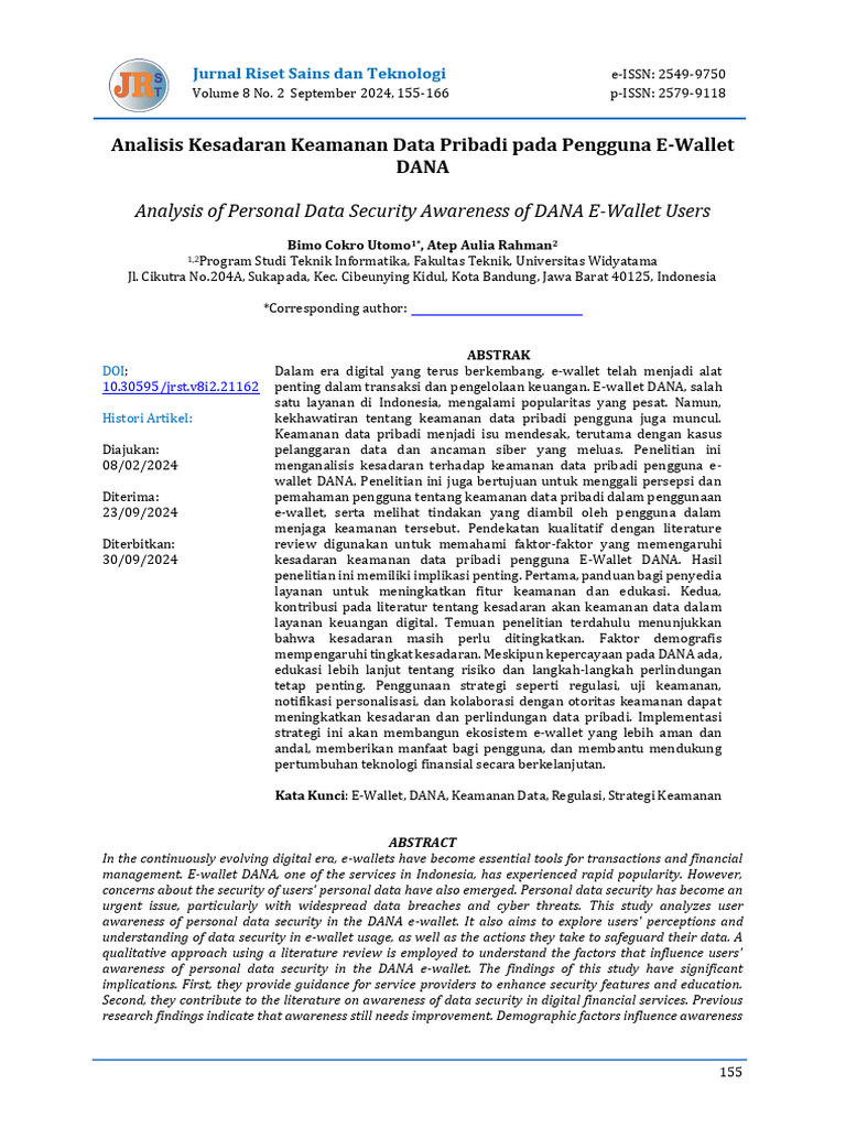 Analisis Kesadaran Keamanan Data Pribadi pada Pengguna E-Wallet DANA | PDF