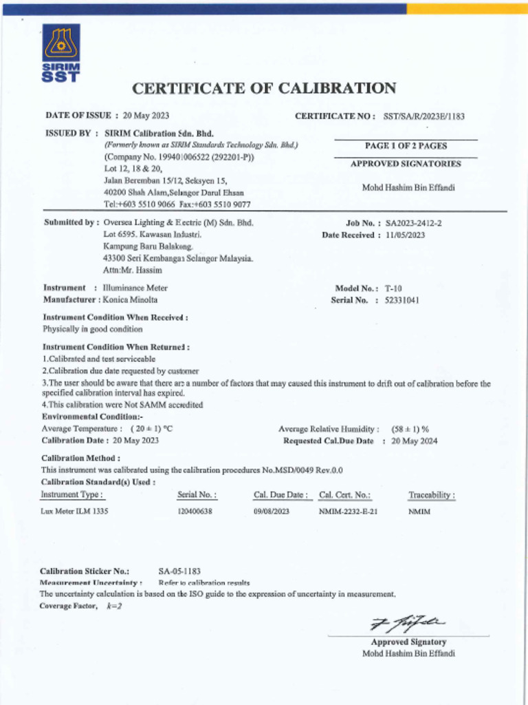 Cal.Cert T-10 exp 20.5.24 | PDF