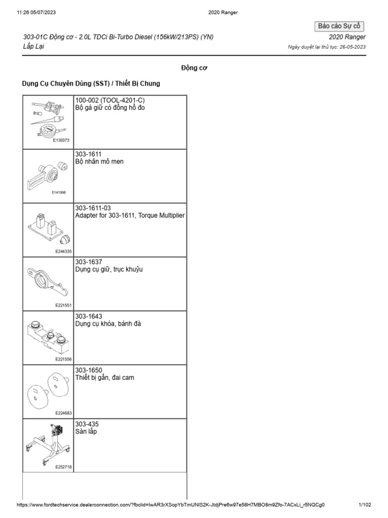 Động Cơ 2.0 Ford Ranger Raptor | PDF