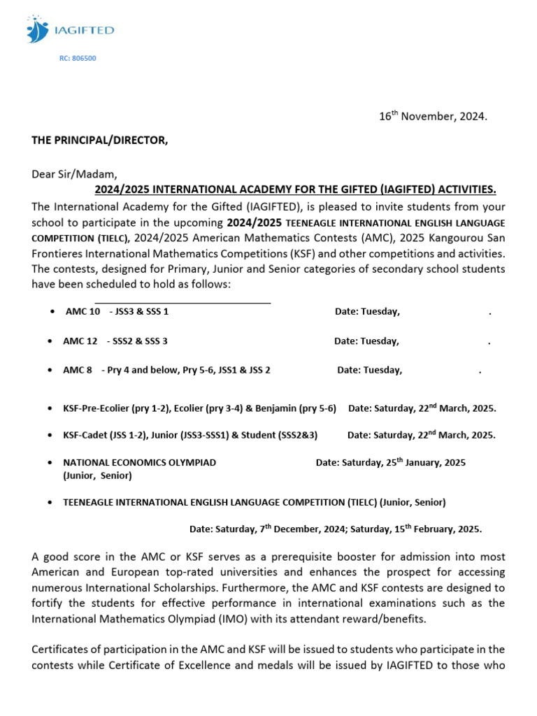2024-2025 Iagifted Amc-ksf and Other Activities-3 | PDF