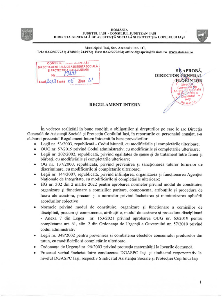 Regulament-Intern-DGASPC - 01 06 2023 | PDF