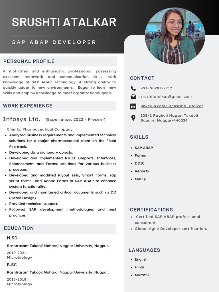 SAP ABAP Developer - Srushti Atalkar | PDF | Computing | Information Technology