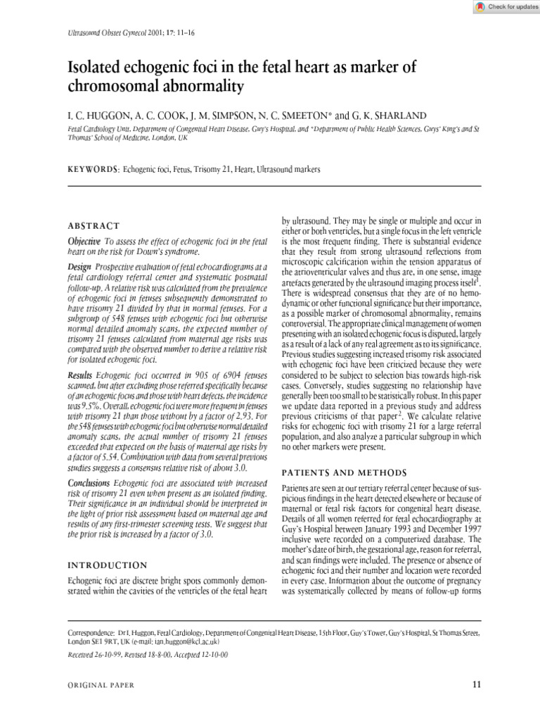 Ultrasound in Obstet Gyne - 2002 - Huggon - Isolated Echogenic Foci in ...