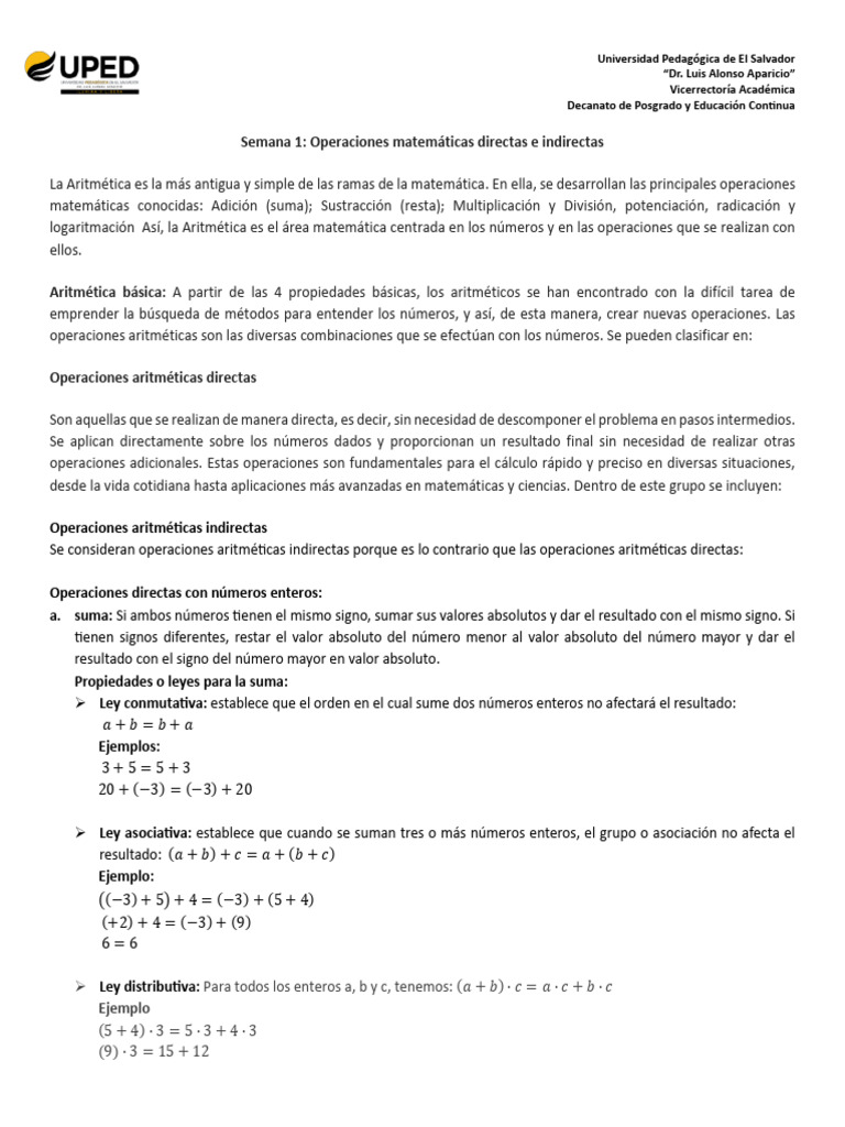 Separata Semana 01 | PDF | Sustracción | Multiplicación