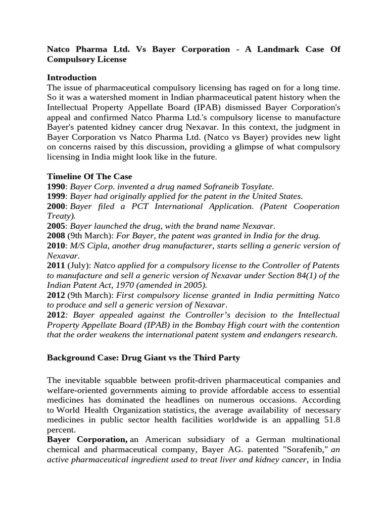 Natco v. Bayer Case (Patent) 2 | PDF | Patent | Glossary Of Patent Law ...