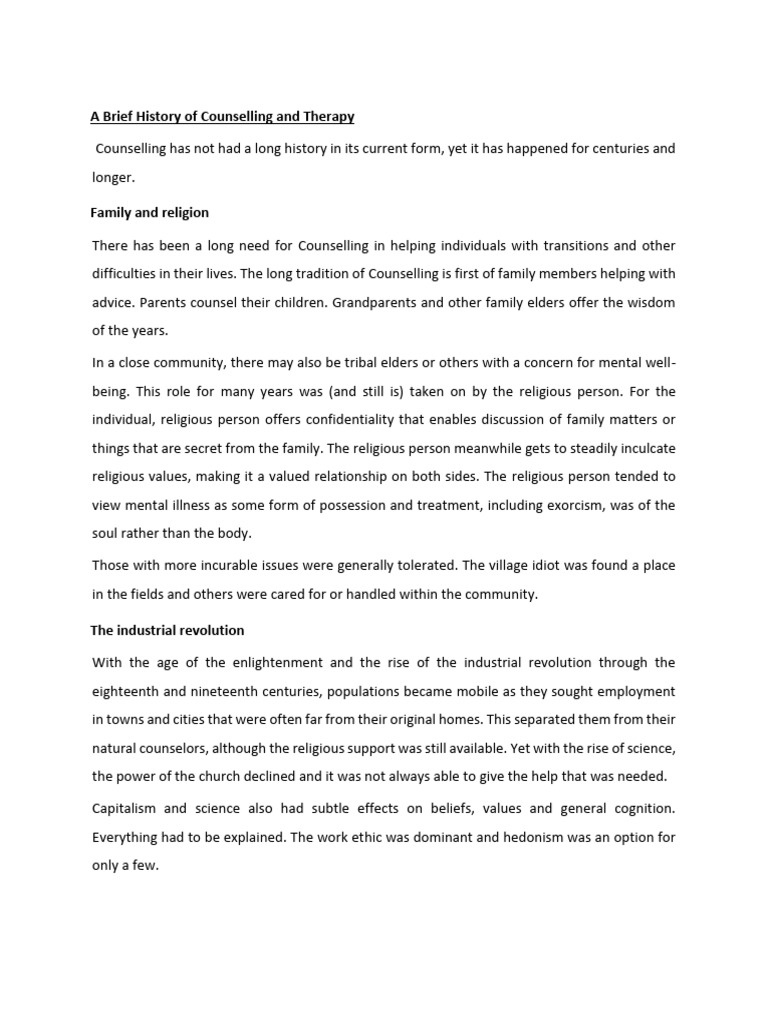 3-A Brief History of Counselling and Therapy | PDF | Psychotherapy ...