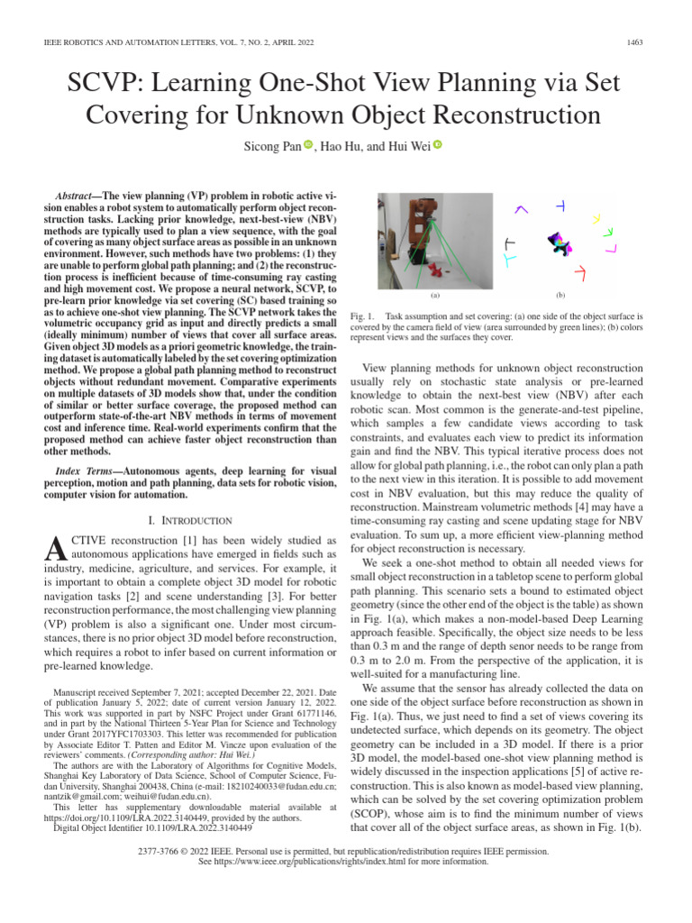 SCVP Learning One-Shot View Planning Via Set Covering For Unknown Object Reconstruction | PDF ...