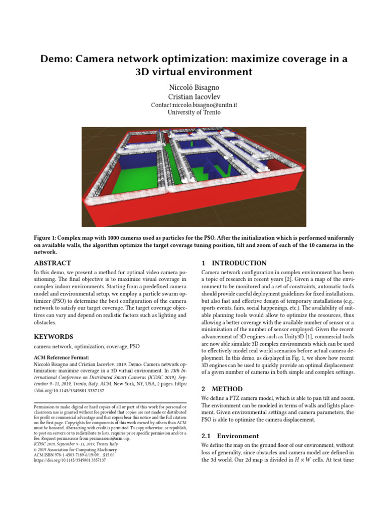 Camera Network Optimization Maximize Coverage In A 3d Virtual Environment Pdf Applied