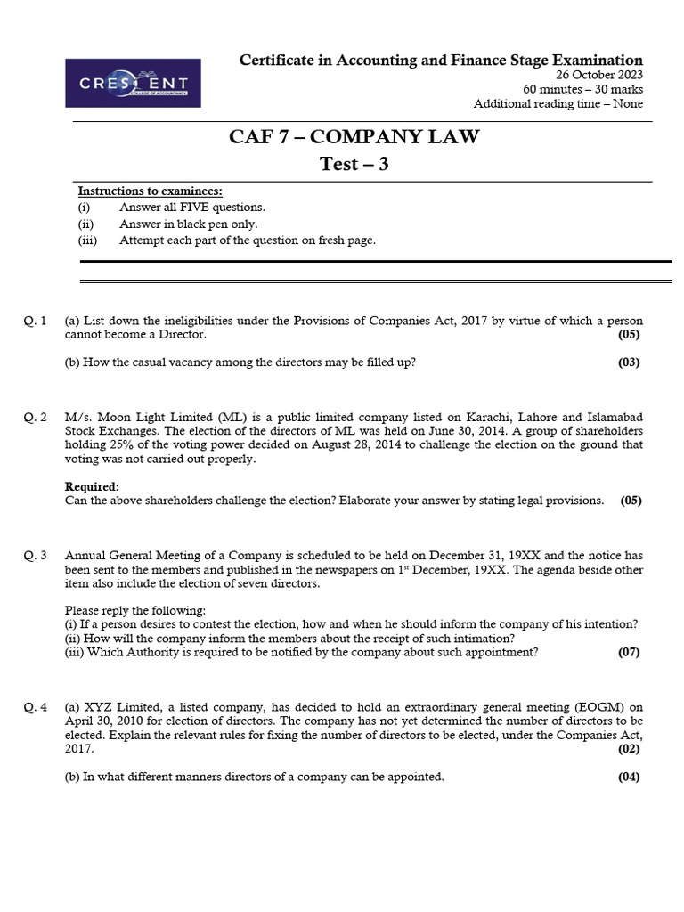caf 7 test 3 | PDF | Business | Corporations