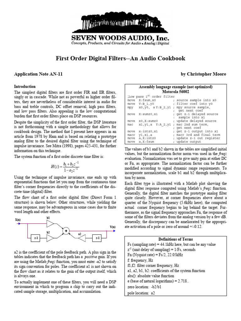 First Order Digital Filters - Audio Cookbook | PDF | Low Pass Filter ...