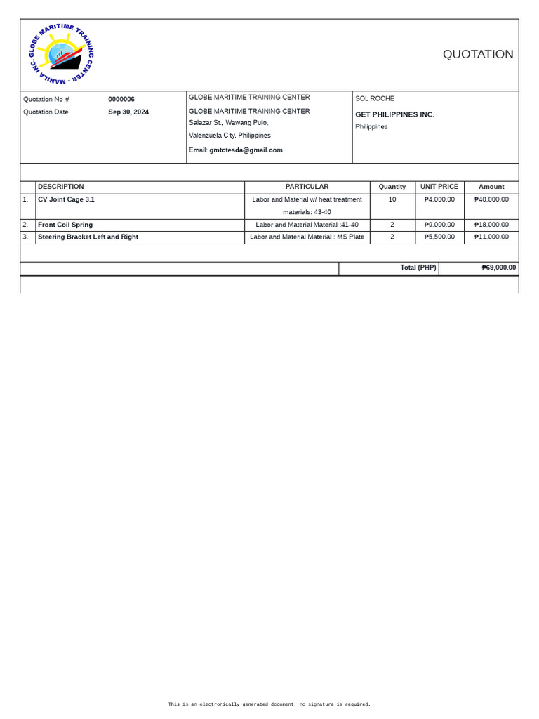 Quotation for Maritime Training Services | PDF