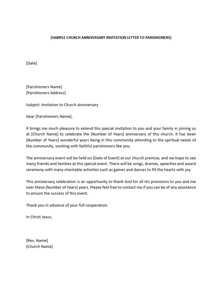Church Anniversary Invitation Letter | PDF
