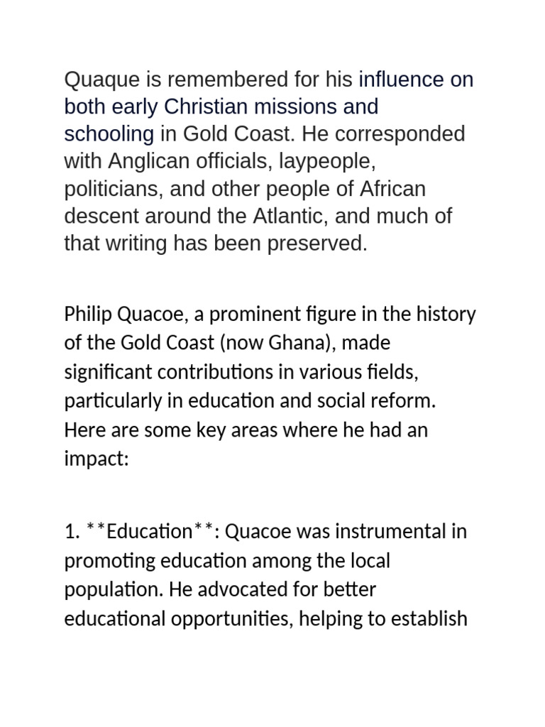 Quaque is Remembered for His | PDF