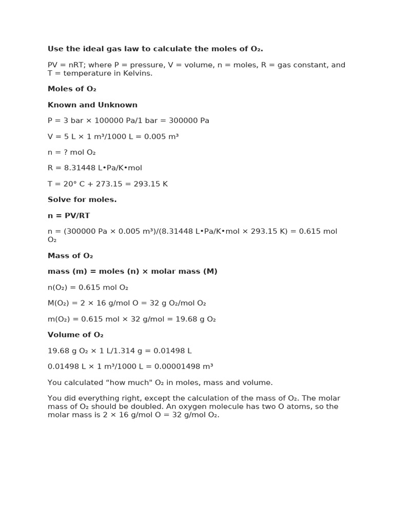 Calculate Oxygen Weight | PDF
