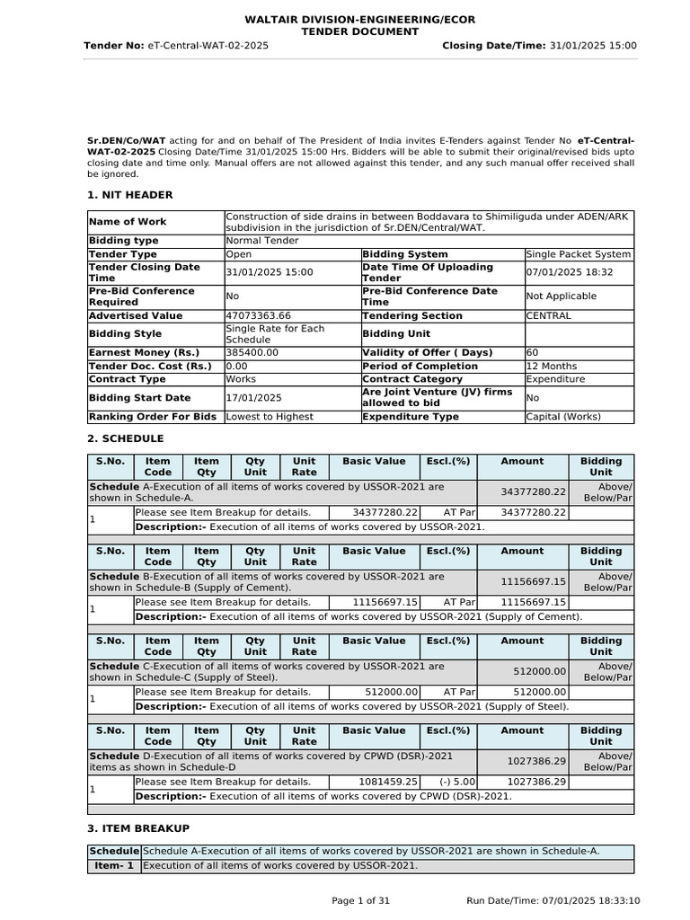 E-Tender for Side Drain Construction | PDF | Joint Venture | Limited ...