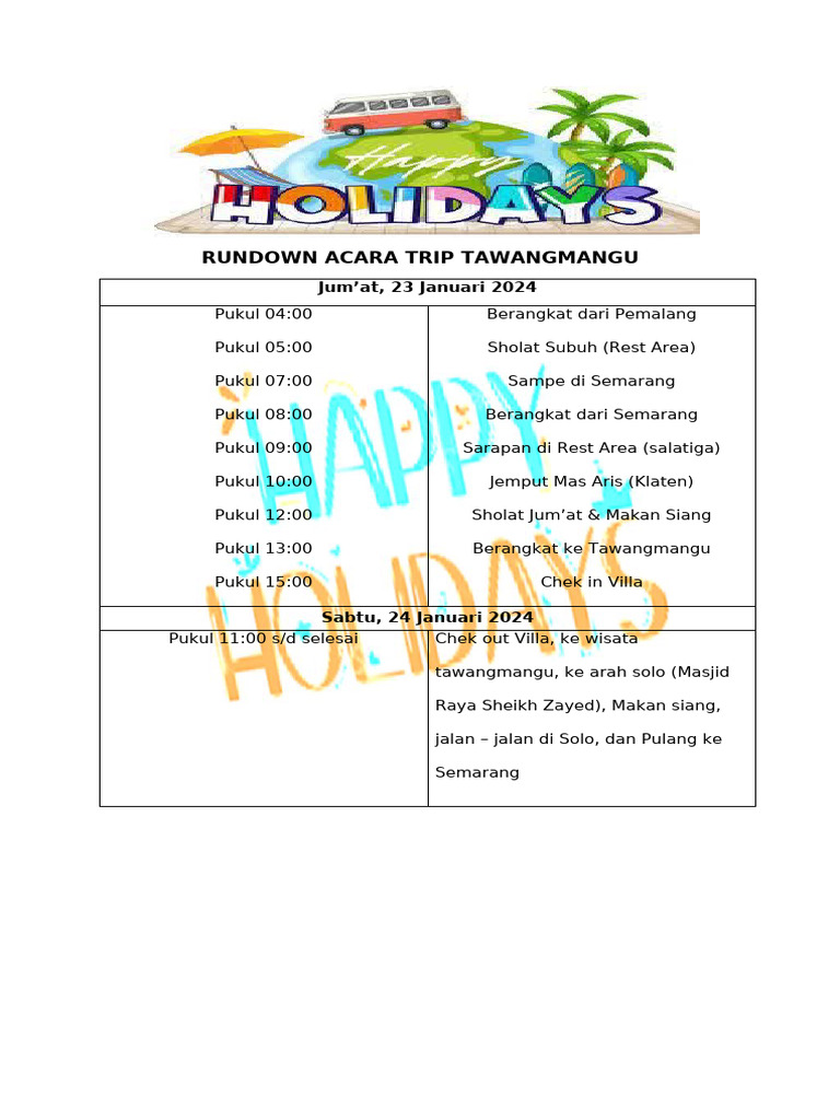 Rundown Acara Trip Tawangmangu | PDF