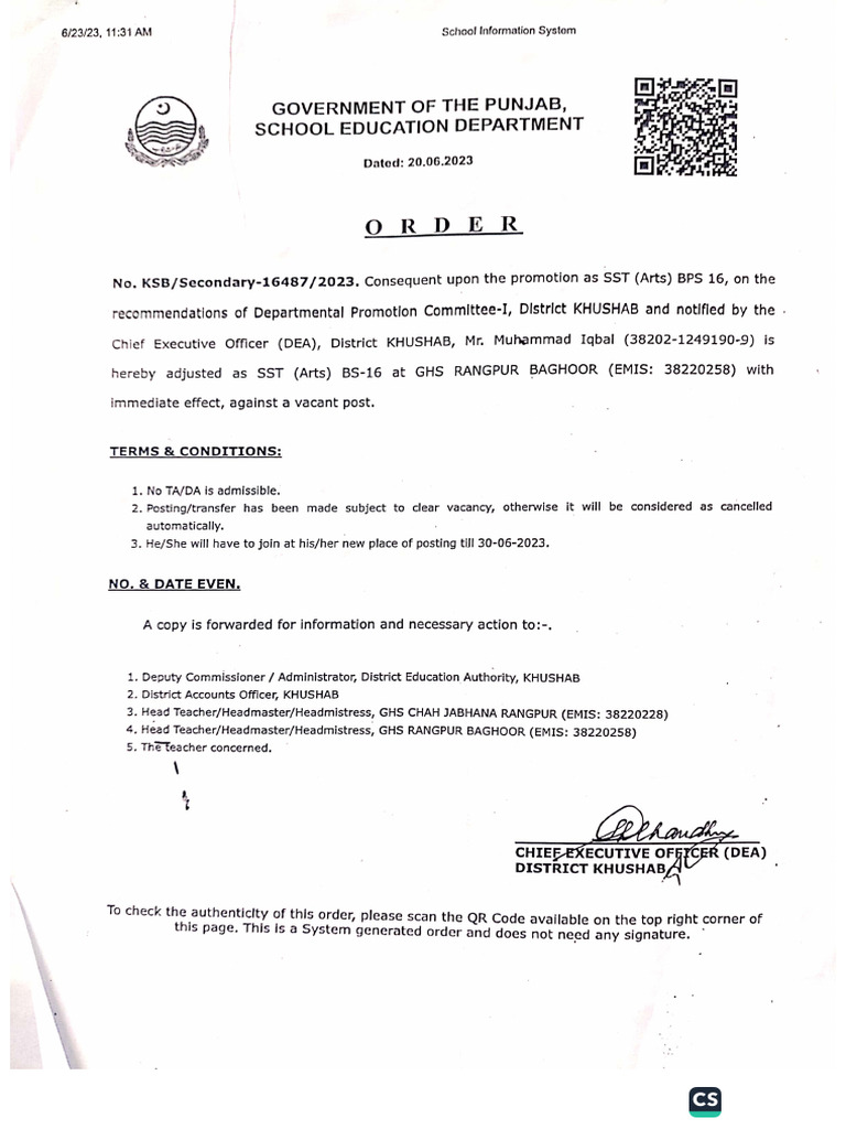 Promotion Order | PDF