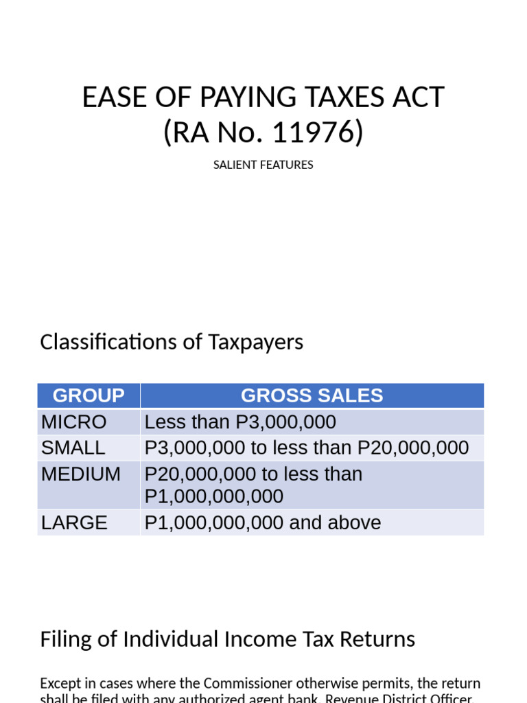 Key Features of the Ease of Paying Taxes Act | PDF | Value Added Tax ...