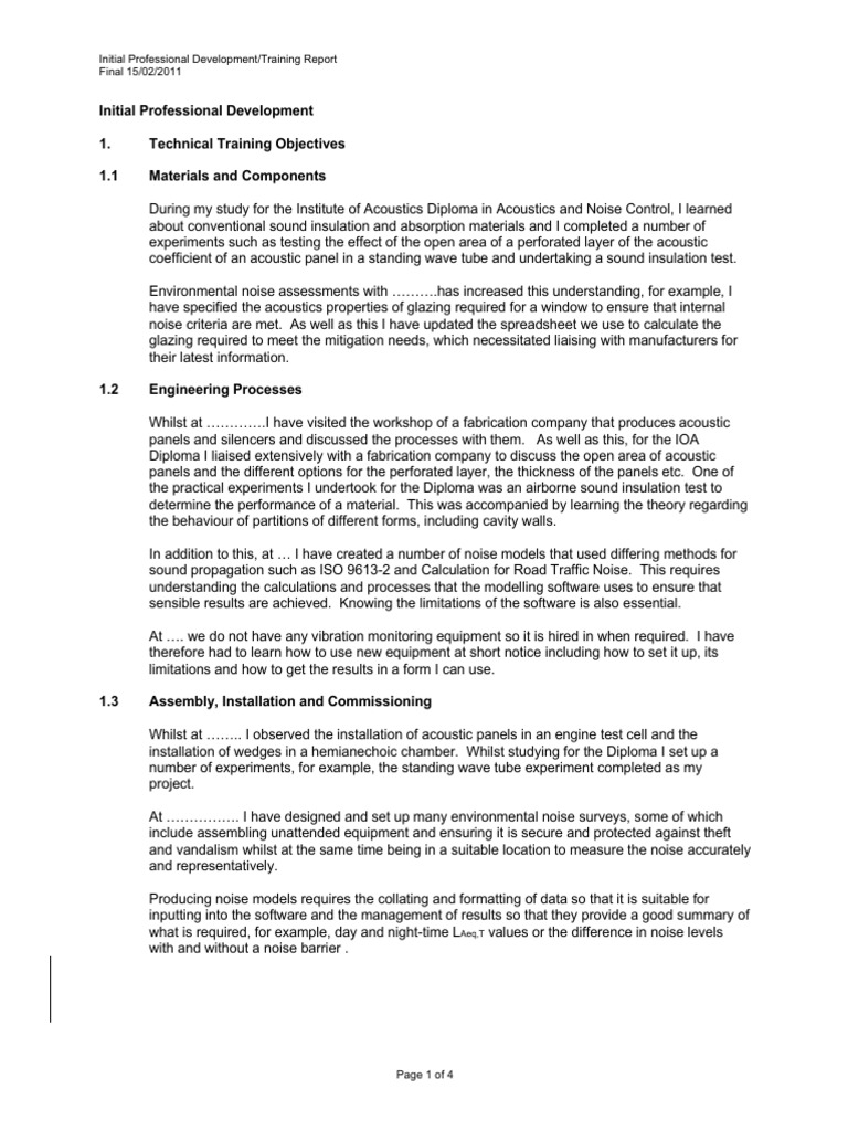 Initial Professional Development Sample | PDF | Noise
