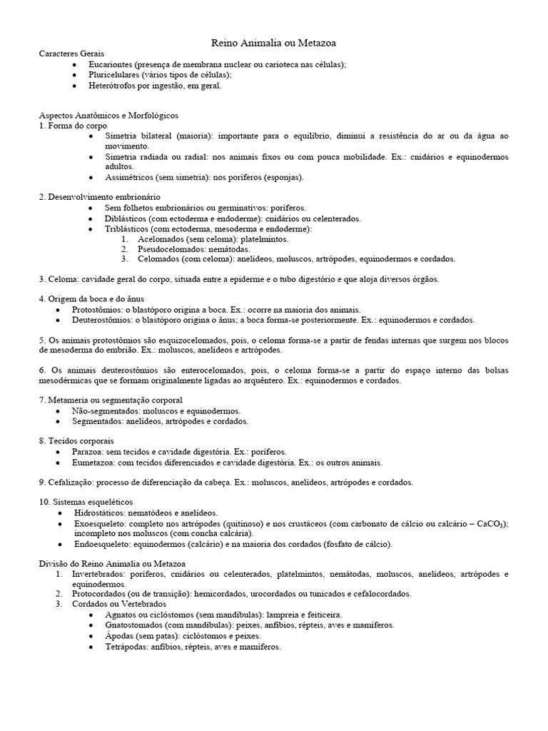 Características do Reino Animalia | PDF