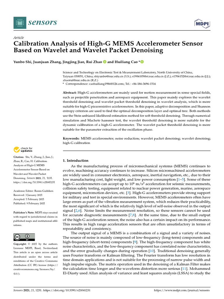 Calibration Analysis Of High G Mems Accelerometer Sensor Based On Wavelet And Wavelet Packet
