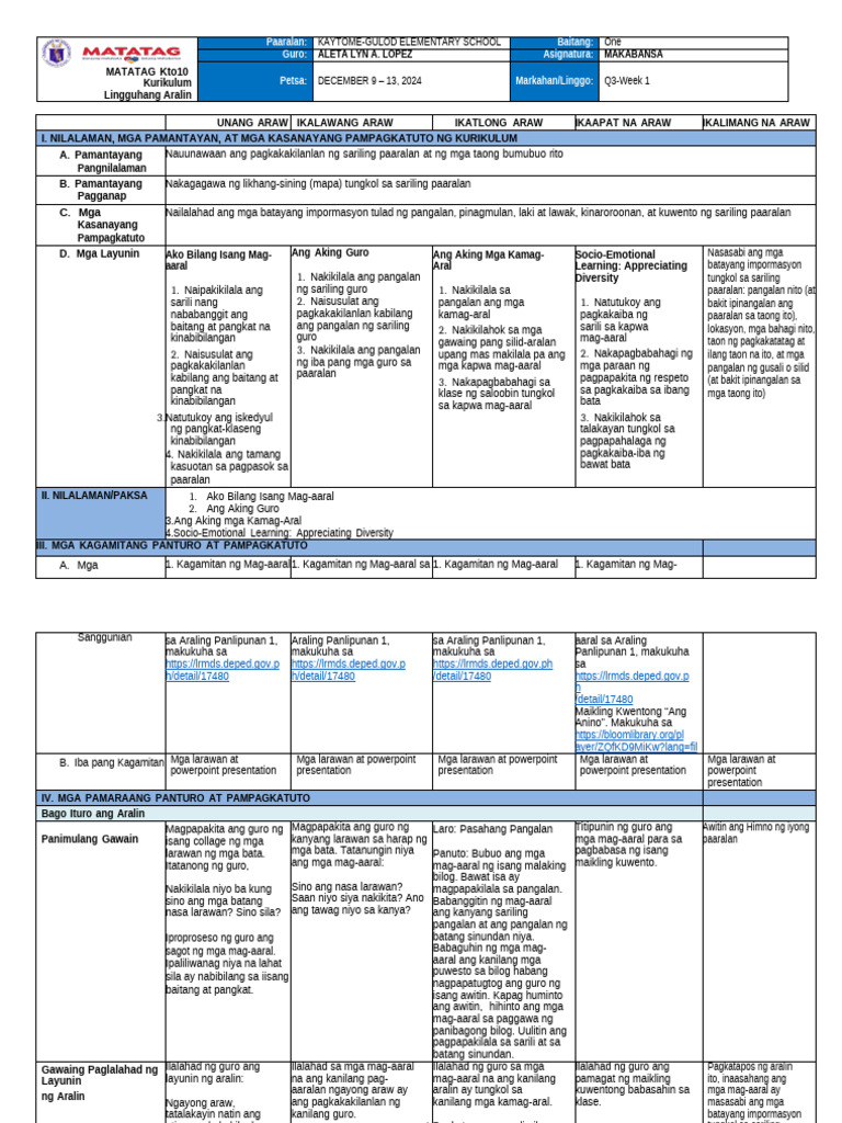 Week 1 Q3-Makabansa | PDF