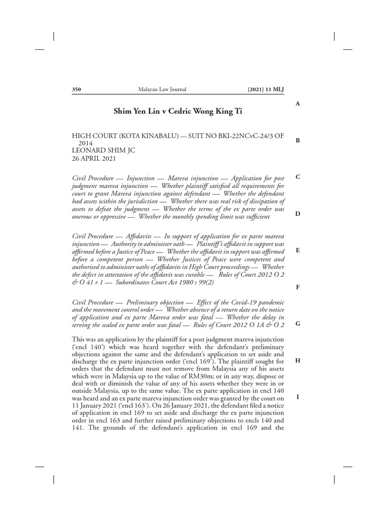 Shim Yen Lin V Cedric Wong King Ti | PDF | Justice Of The Peace | Affidavit