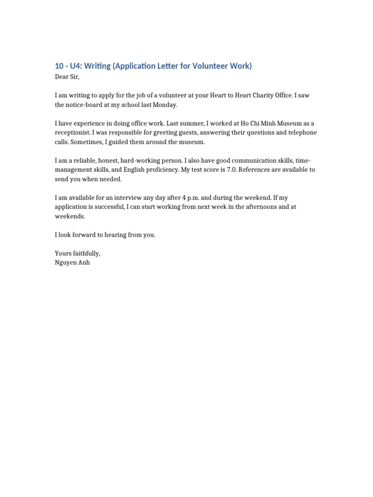 Volunteer Application Letter | PDF