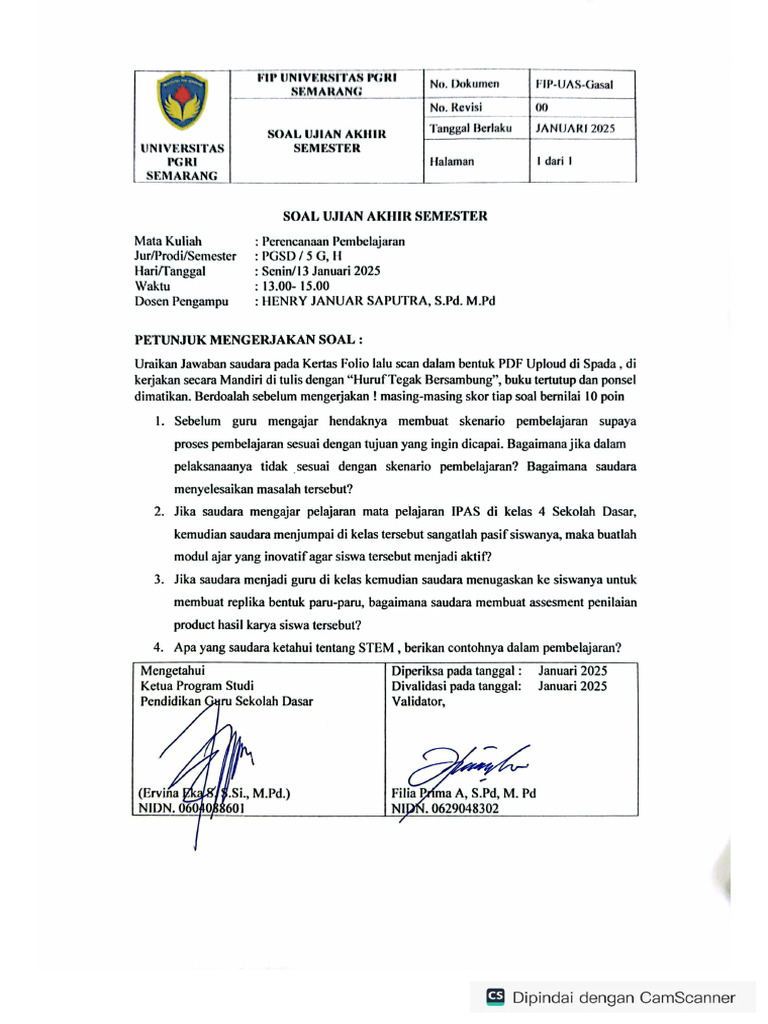 soal uas Perencanaan Pembelajaran_ Pak Henry | PDF