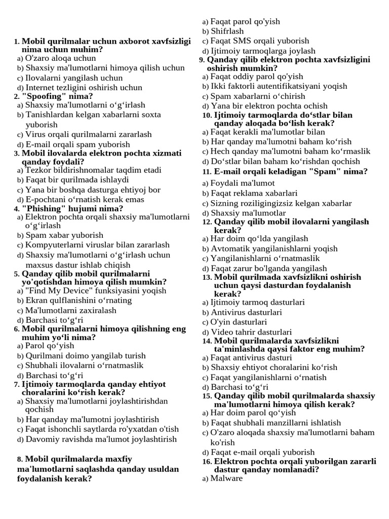 Mobil Ilova Fanidan Yakuniy | PDF