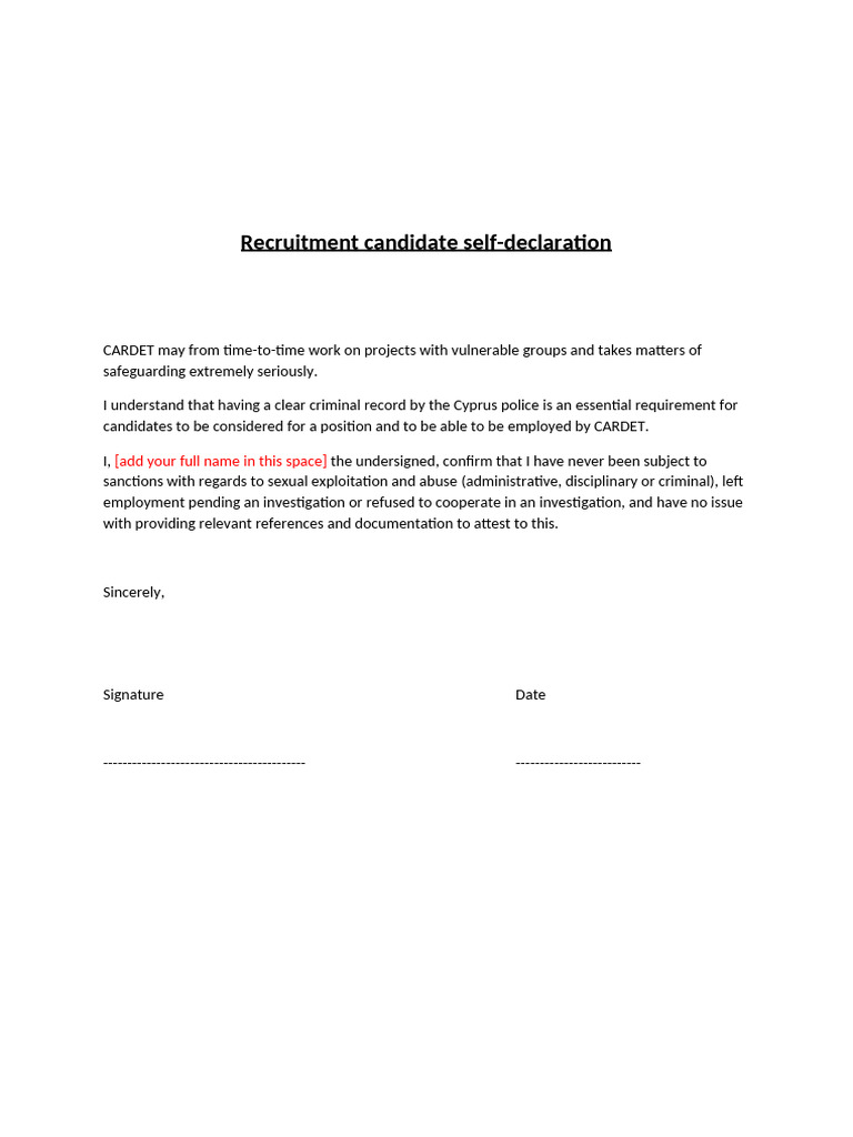Candidate Self Declaration | PDF