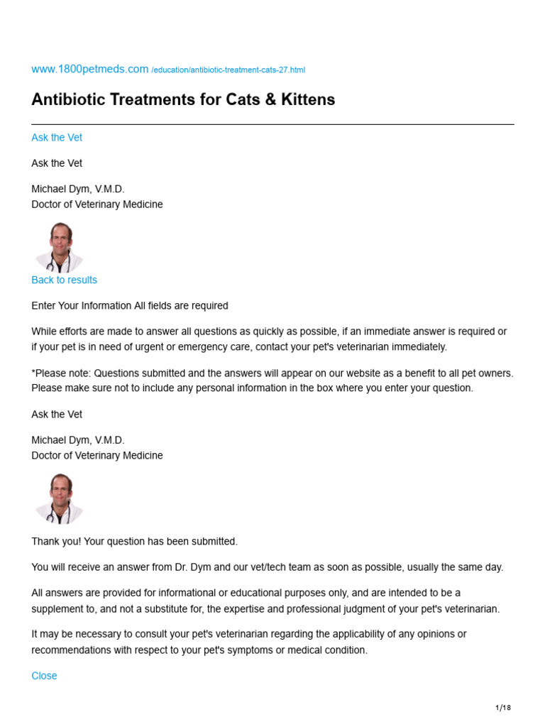 Antibiotic Treatments For Cats Kittens | PDF | Infection | Bacteria