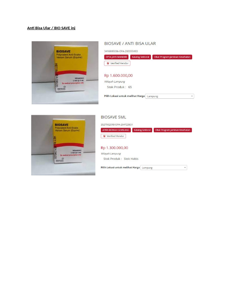 Anti Bisa Ular BIO SAVE inj | PDF