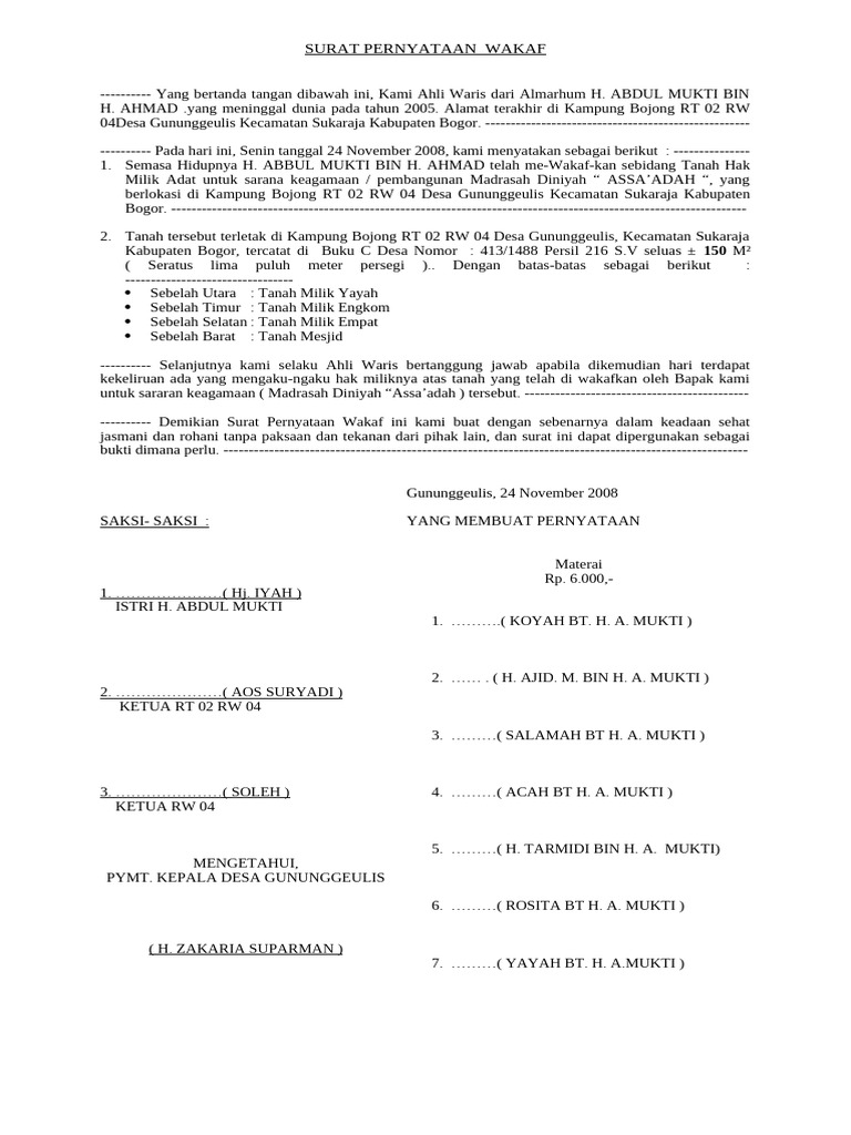 Wakaf Tanah Assa - Adah | PDF