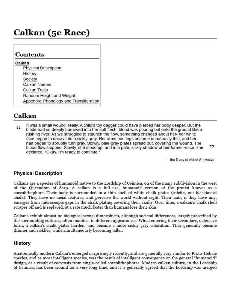 Calkan (5e Race) - D&D Wiki | PDF | Consonant | Human Voice