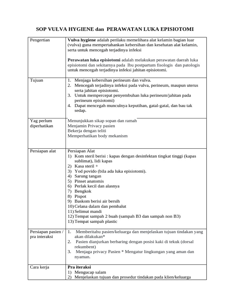 Sop VH, Epis, Pijat Perinium | PDF