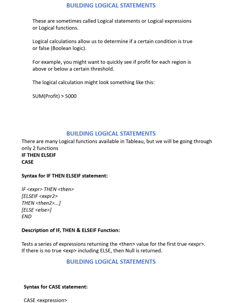 Creating Logical Statements in Tableau | PDF | Mathematical Logic | Computer Programming