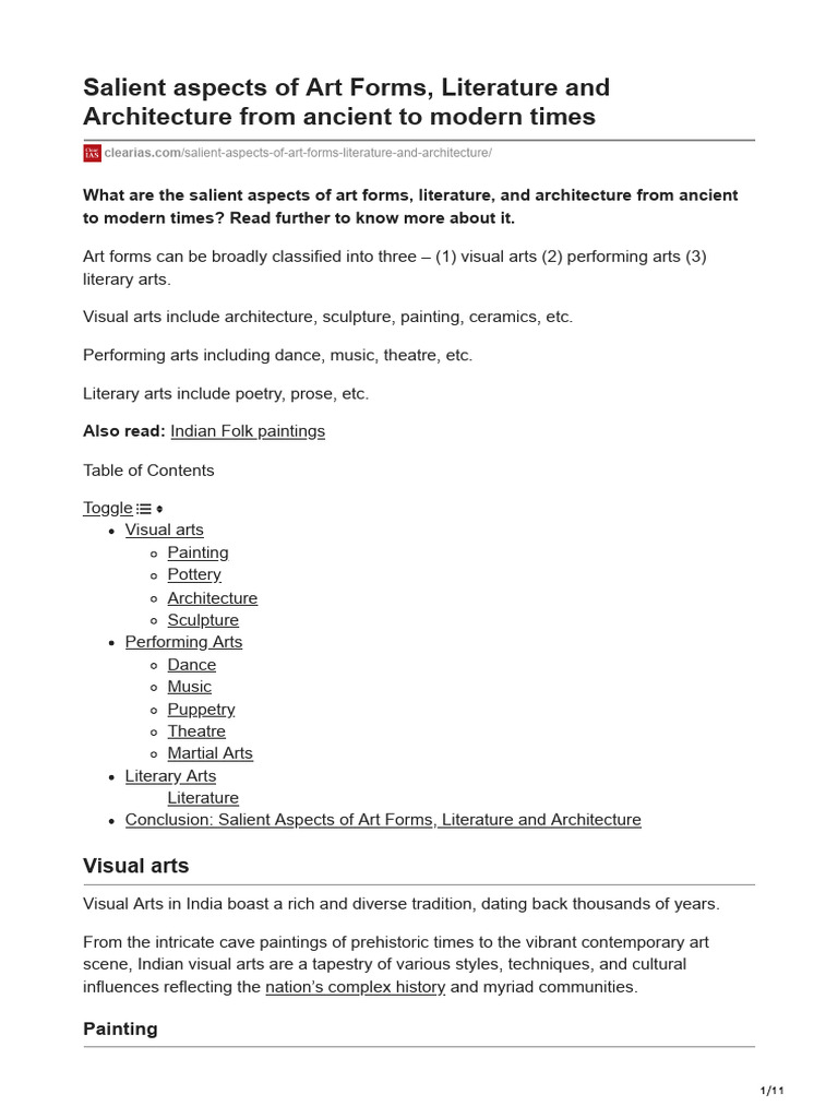 clearias.com-Salient aspects of Art Forms Literature and Architecture ...