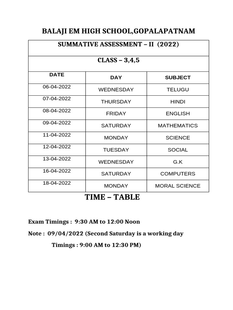 Sa - Ii Time-Table April 2022 | PDF