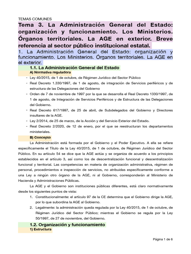 Común. Tema 3 | PDF | Ministerio (Departamento de Gobierno) | Gobierno