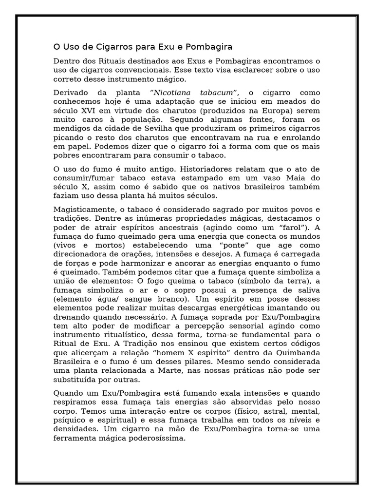 Uso Ritual de Cigarros na Quimbanda | PDF | Cigarro | Tabaco