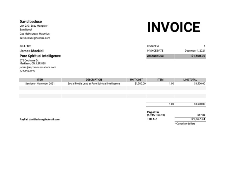 INVOICE_01 NOV_DAVID LECLUSE | PDF