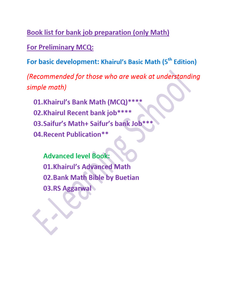 Book List For Bank Job | PDF