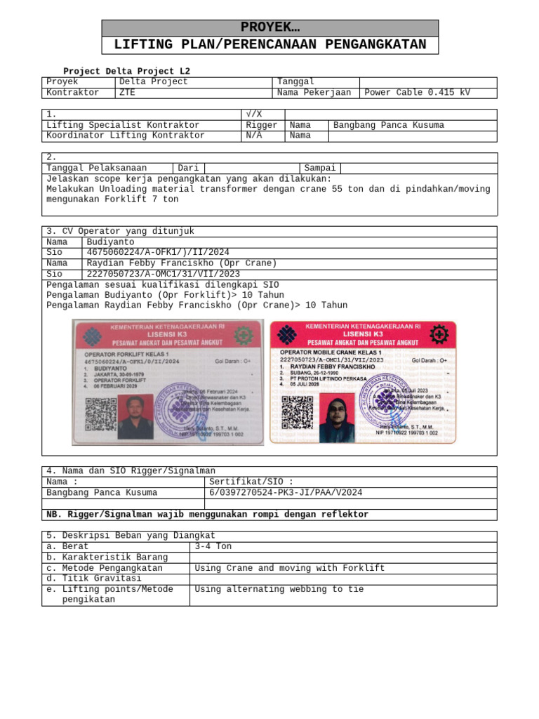 Lifting Plan Cable 20 KV Cable Intallation | PDF