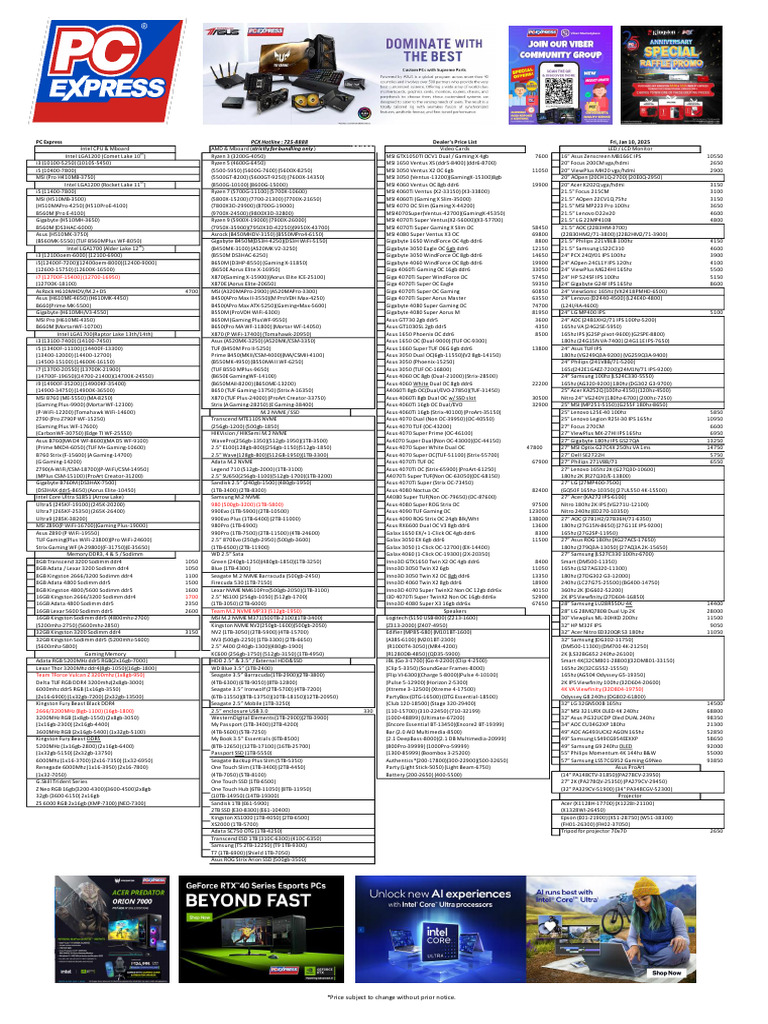PC Express Price List January 2025 | PDF | Computer Hardware | Computing